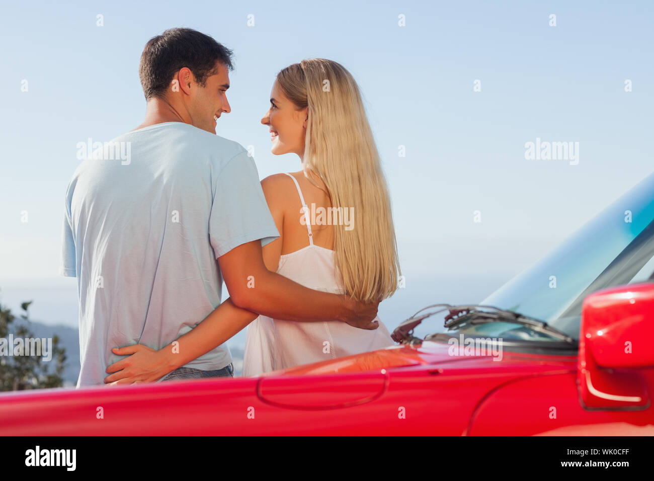 Rear view of cute couple hugging Stock Photo - Alamy