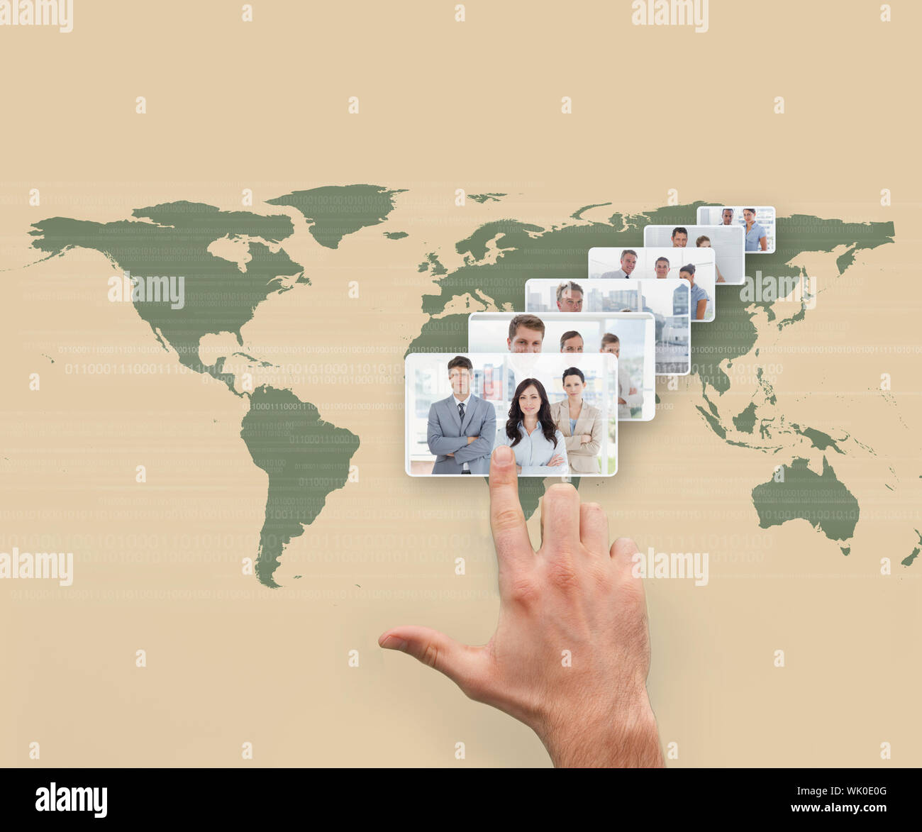 Hand selecting interface showing business people Stock Photo - Alamy