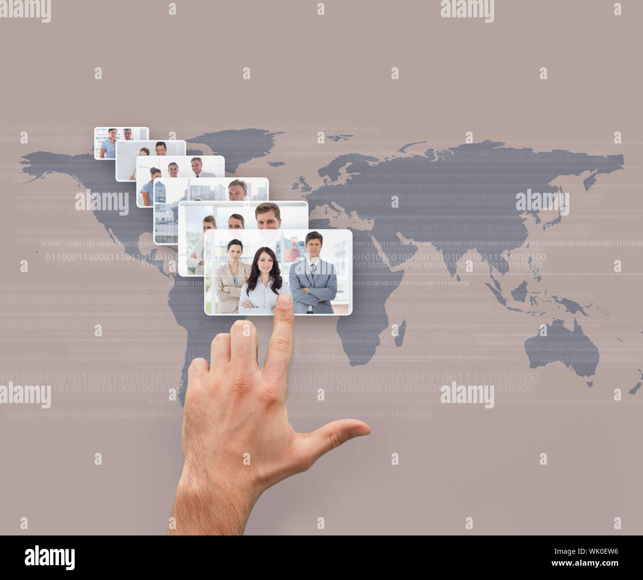 Hand selecting interface showing business people Stock Photo - Alamy