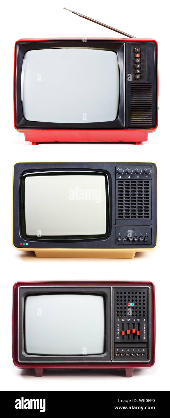 Vintage Television sets isolated on white background Stock Photo - Alamy