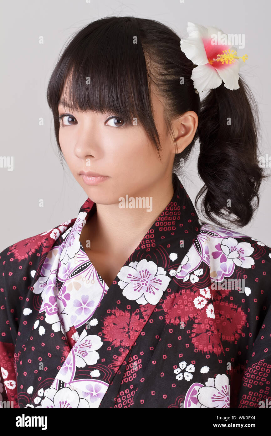 Young attractive girl of Asian on japanese traditional clothes with ...