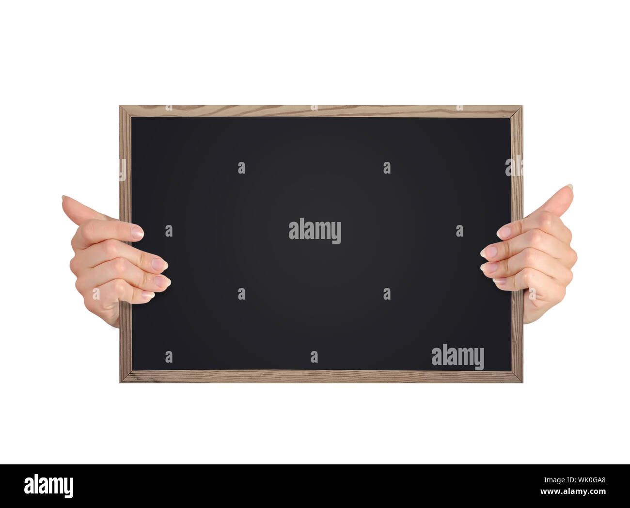 hands holding blackboard on a white background Stock Photo - Alamy