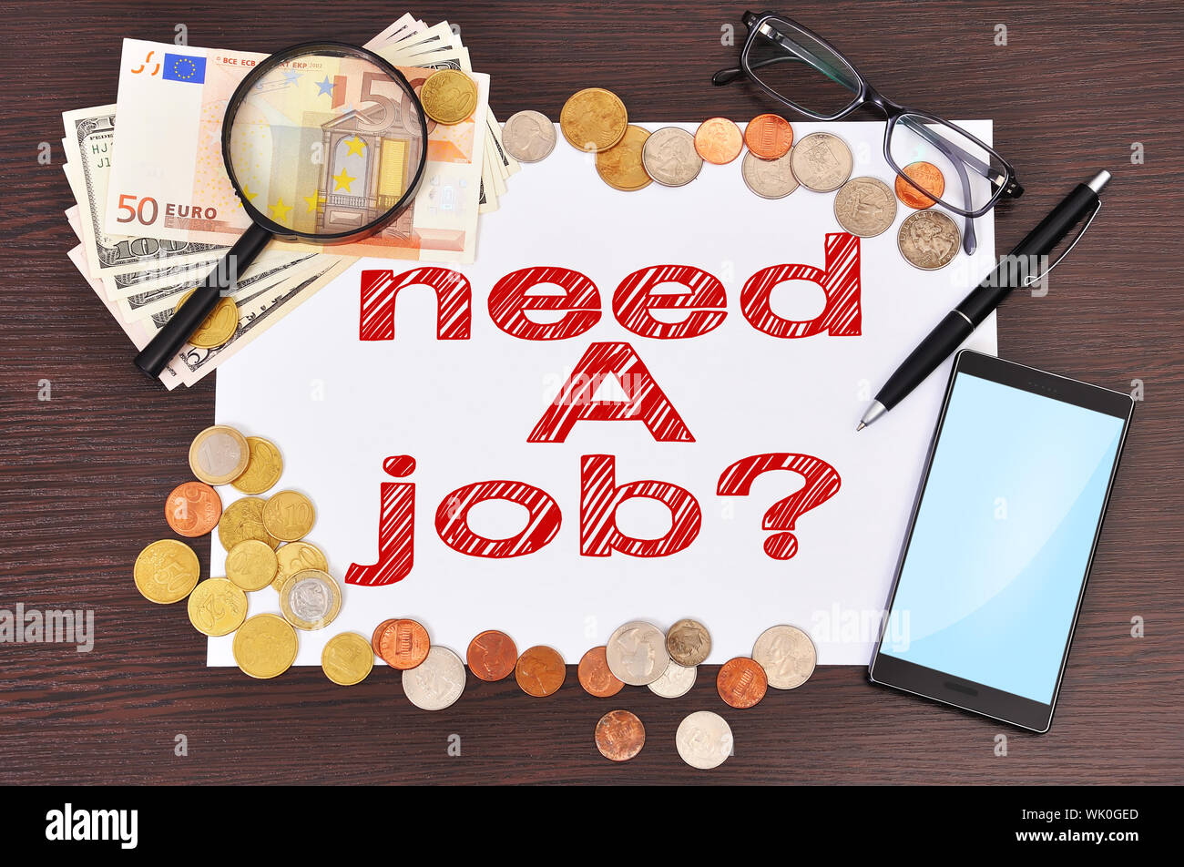 paper with need a job and money Stock Photo - Alamy