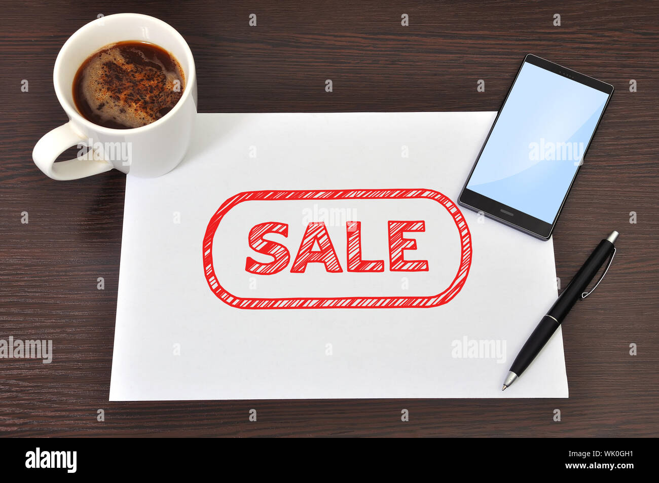 workspace, paper with drawing sale and money Stock Photo - Alamy