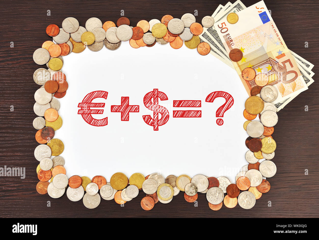 Office desktop, paper with business formula and money Stock Photo - Alamy