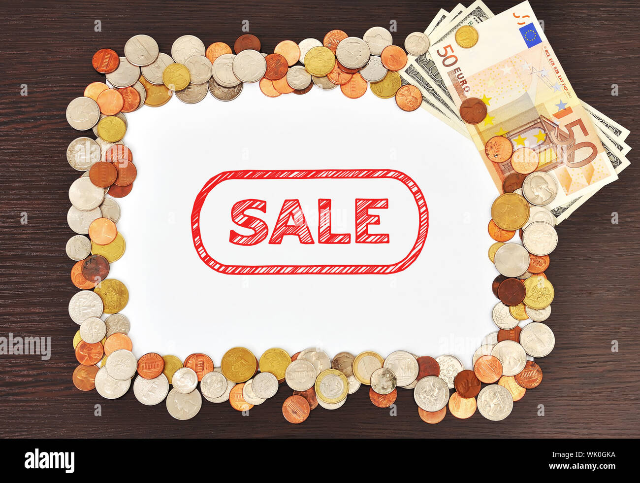 placard with drawing sale and money Stock Photo - Alamy