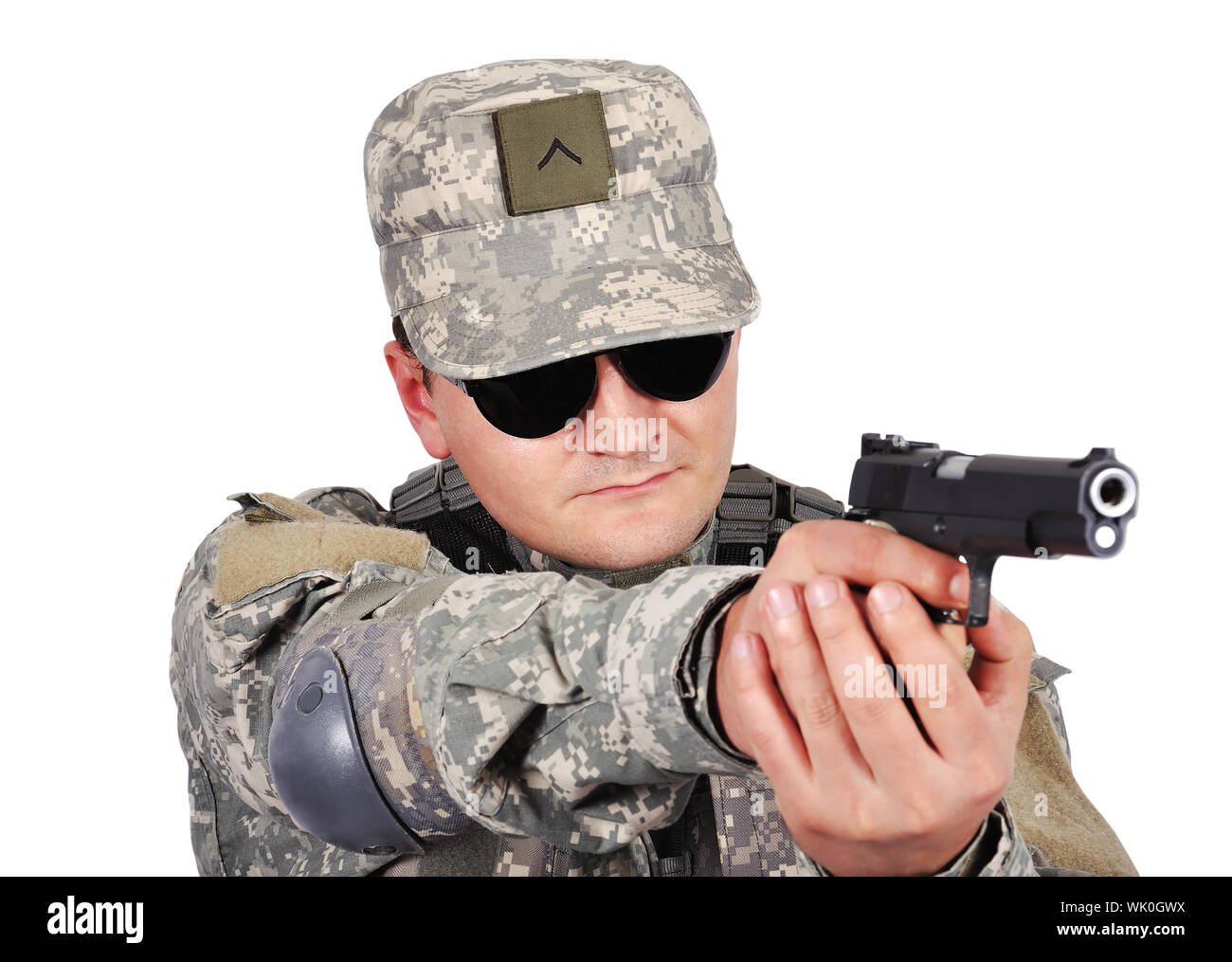 US soldier with gun on white background Stock Photo - Alamy