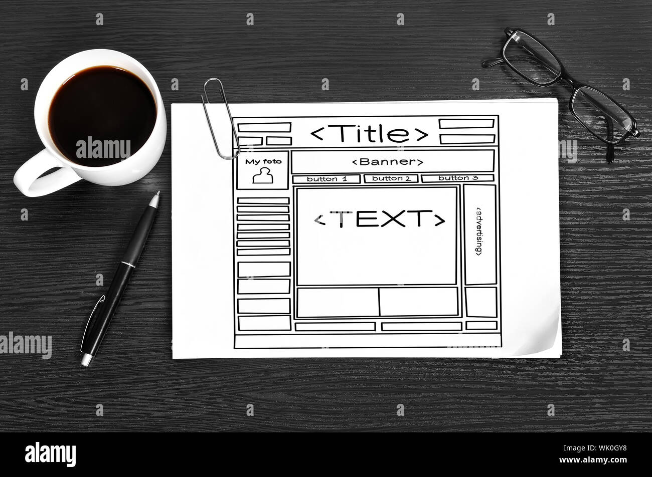 template web site drawing on paper, modern workspace Stock Photo - Alamy