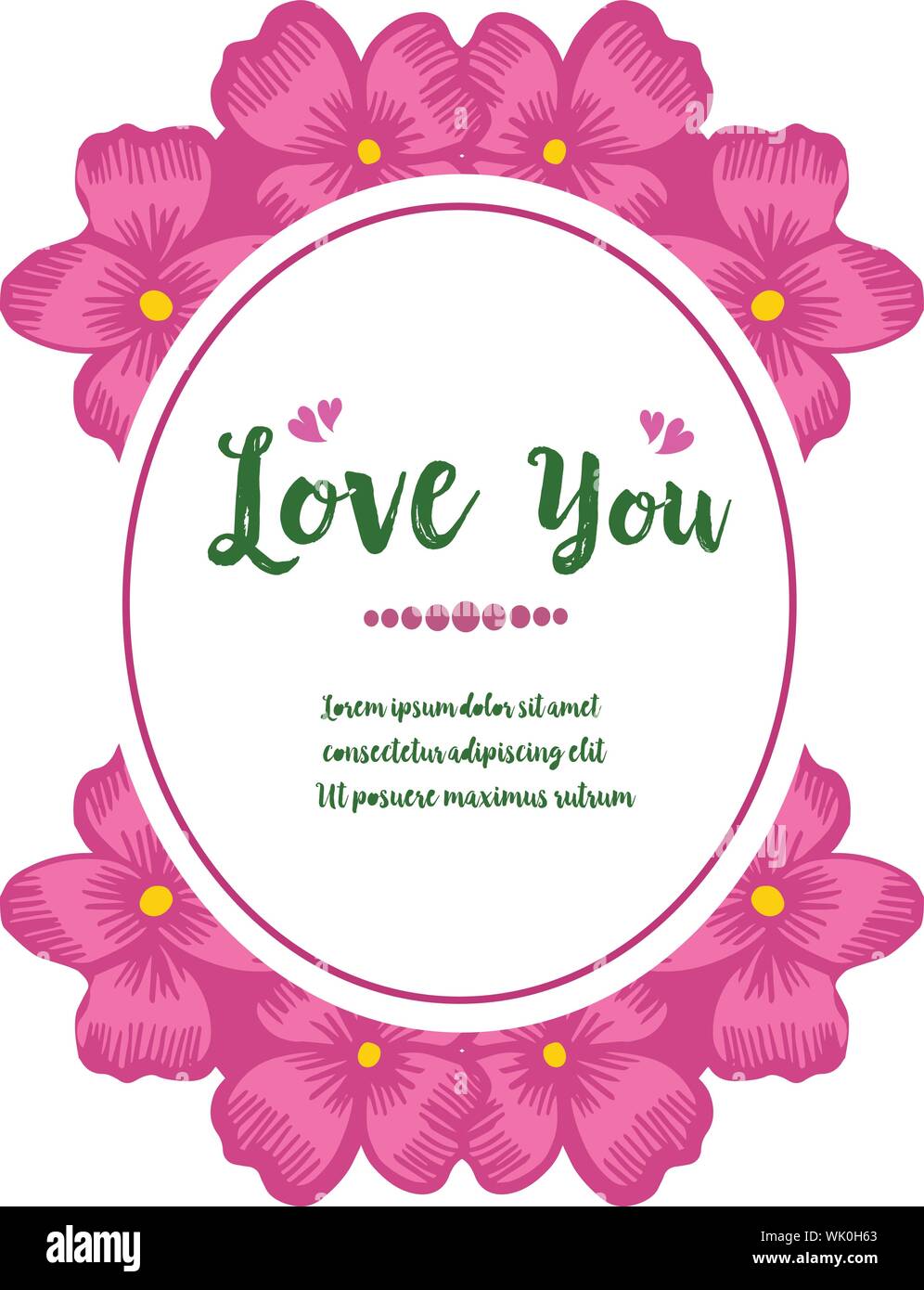 Template Ornate Of Card Love You With Ornament Pink Flower Frame
