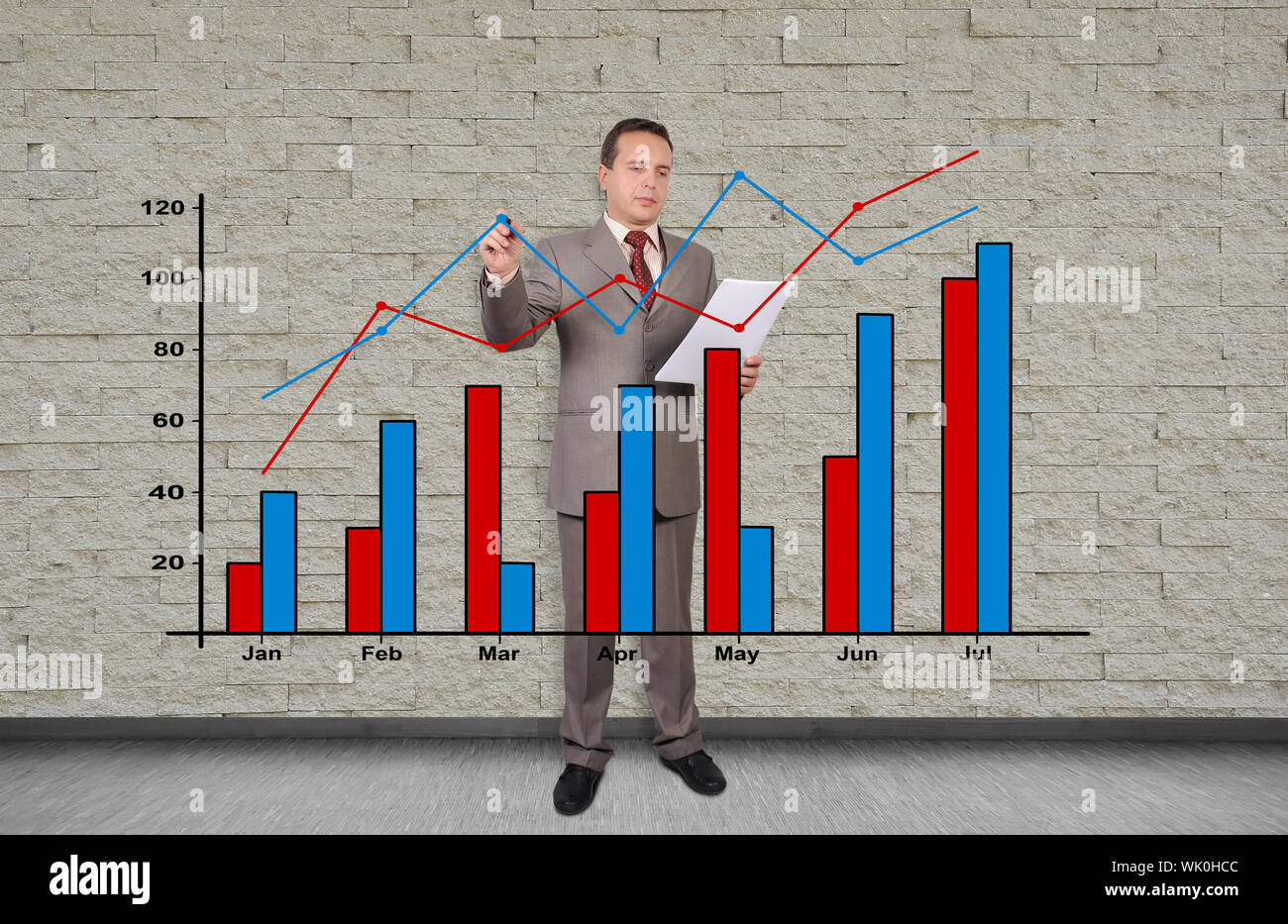 businessman drawing chart on an invisible wall Stock Photo - Alamy
