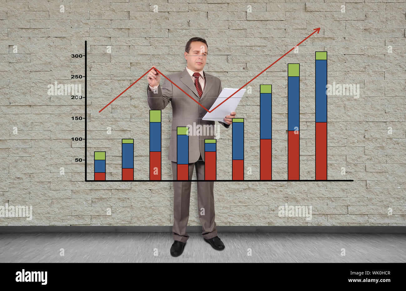 businessman drawing chart on an invisible wall Stock Photo - Alamy