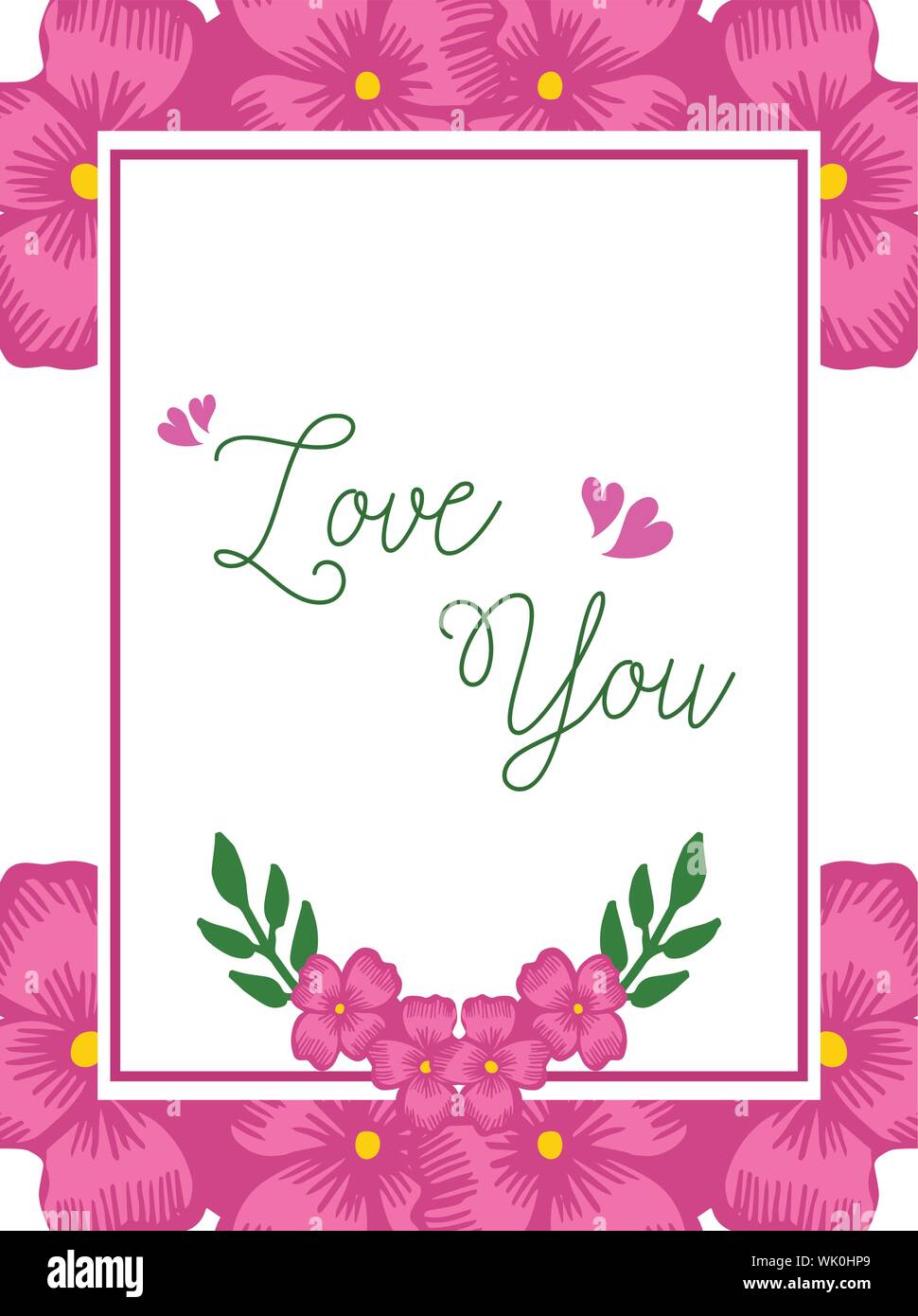 Template Ornate Of Card Love You With Ornament Pink Flower Frame