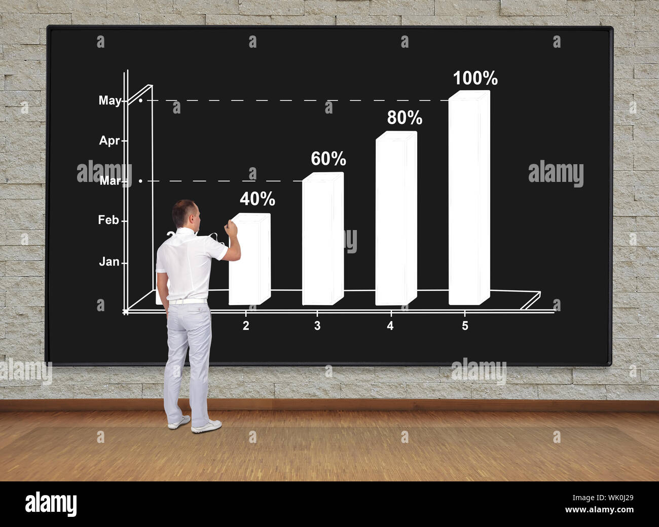 businessman standing on chair and drawing chart Stock Photo - Alamy
