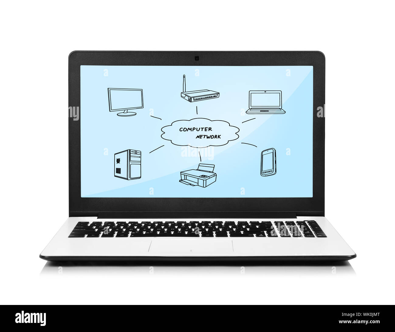 laptop with computer network on screen on white background Stock Photo ...