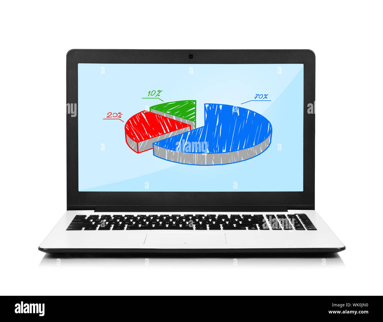 laptop with chart on screen on white background Stock Photo - Alamy