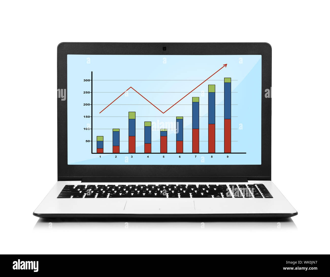 laptop with chart on screen on white background Stock Photo - Alamy