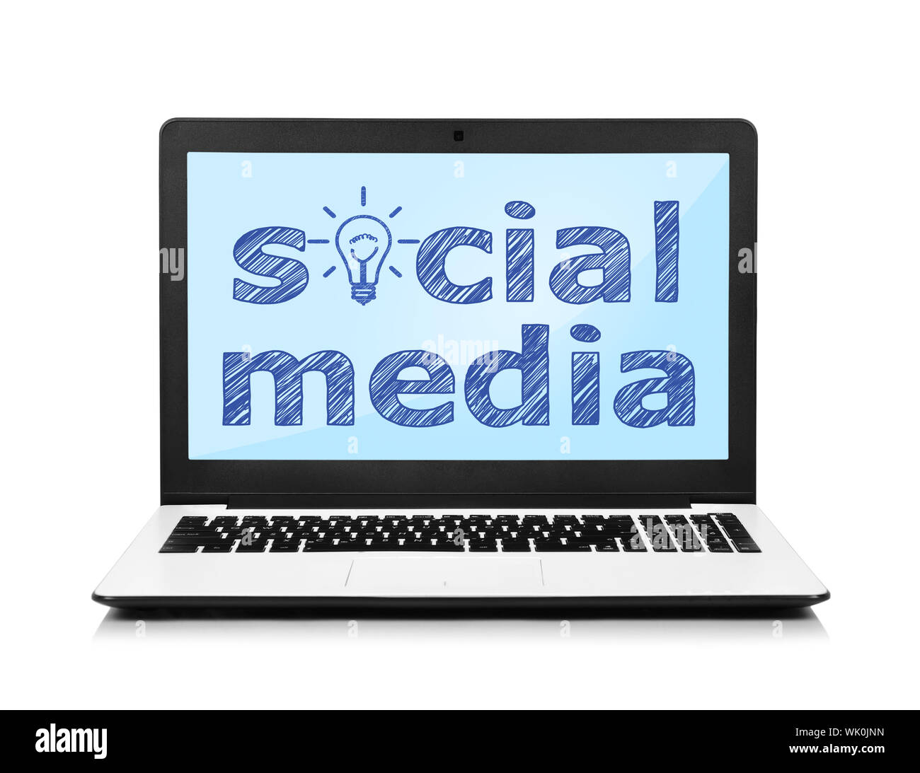 laptop with social media on screen on white background Stock Photo - Alamy