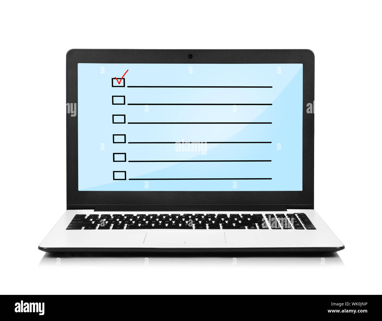laptop with check box on screen on white background Stock Photo - Alamy