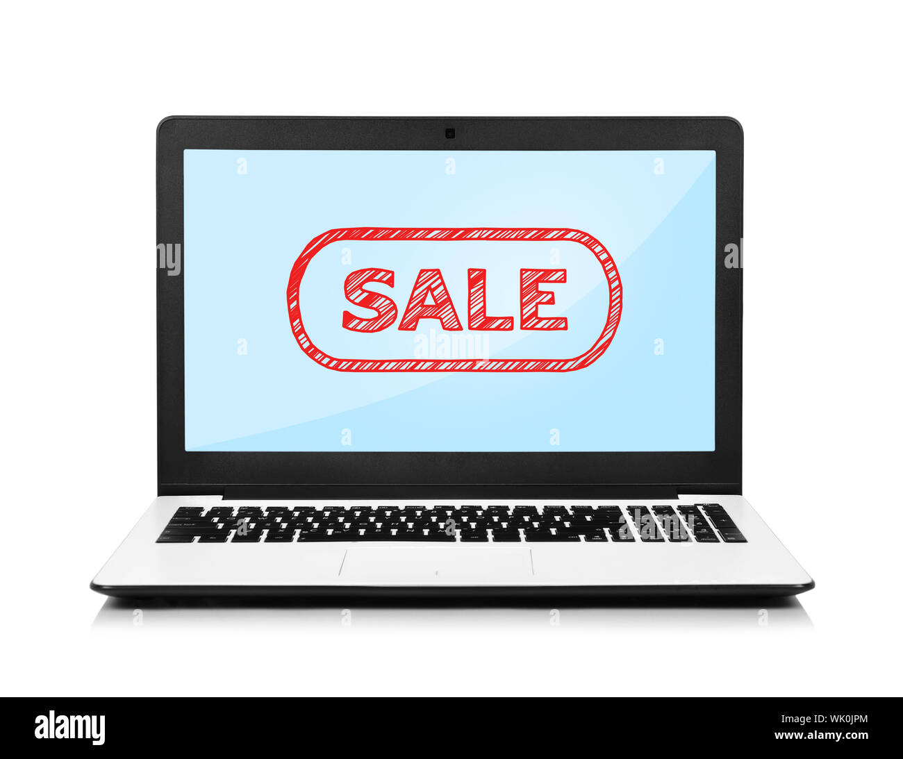 laptop with sale on screen on white background Stock Photo - Alamy