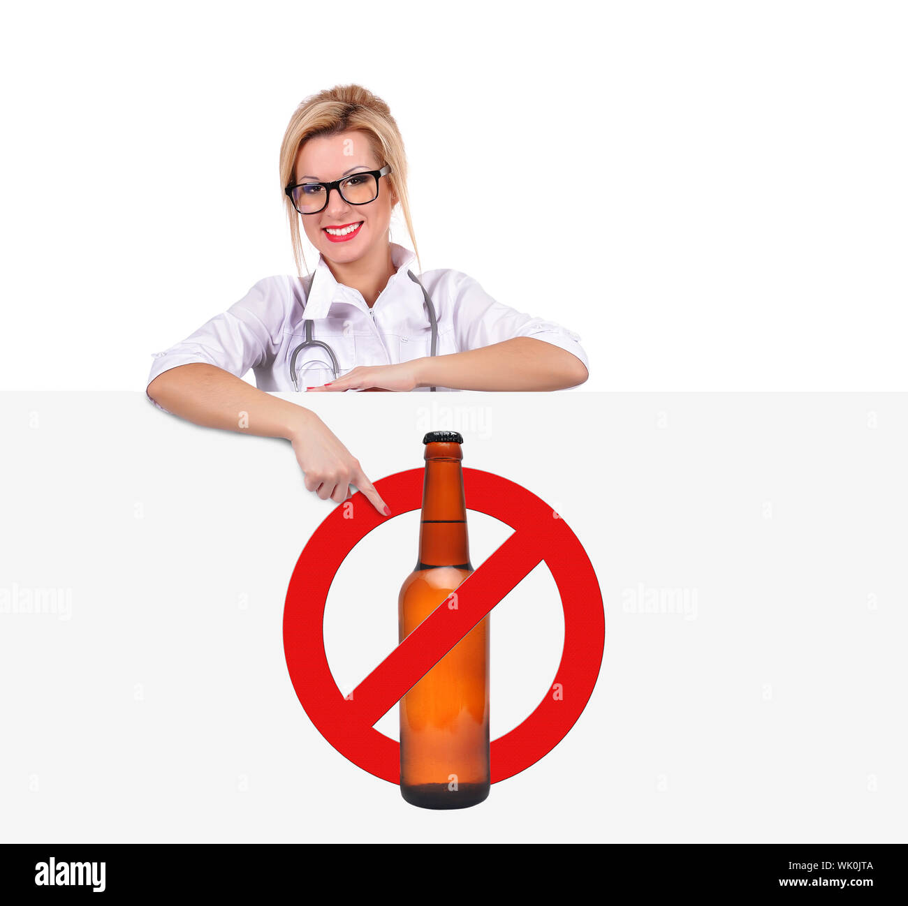 doctor pointing to poster with no drink symbol Stock Photo - Alamy