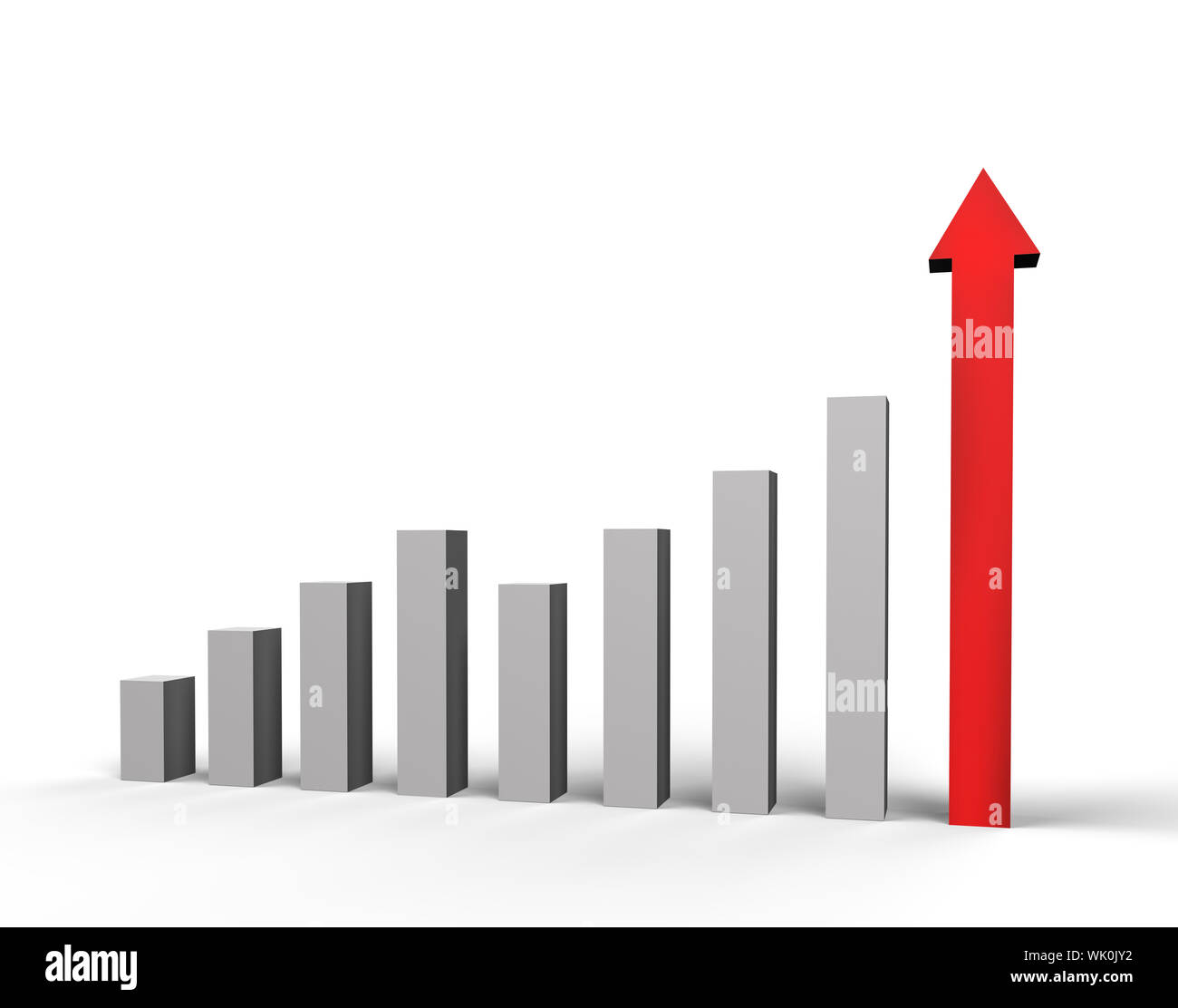 big chart column with arrow, 3d reder Stock Photo - Alamy