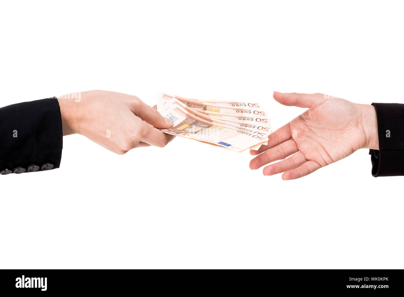 Concept image of hands making and receiving a payment, isolated over ...