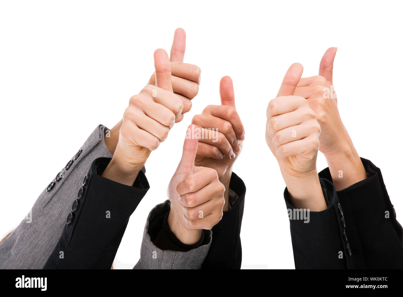 Sucess concept with hands making thumbs up over a white background ...
