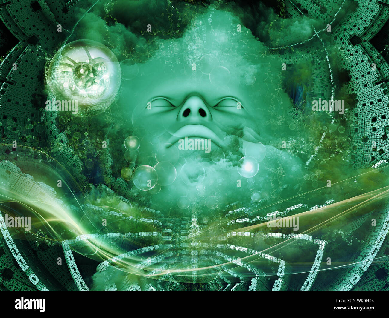 Beyond Human series. Abstract design made of human, fractal and natural ...