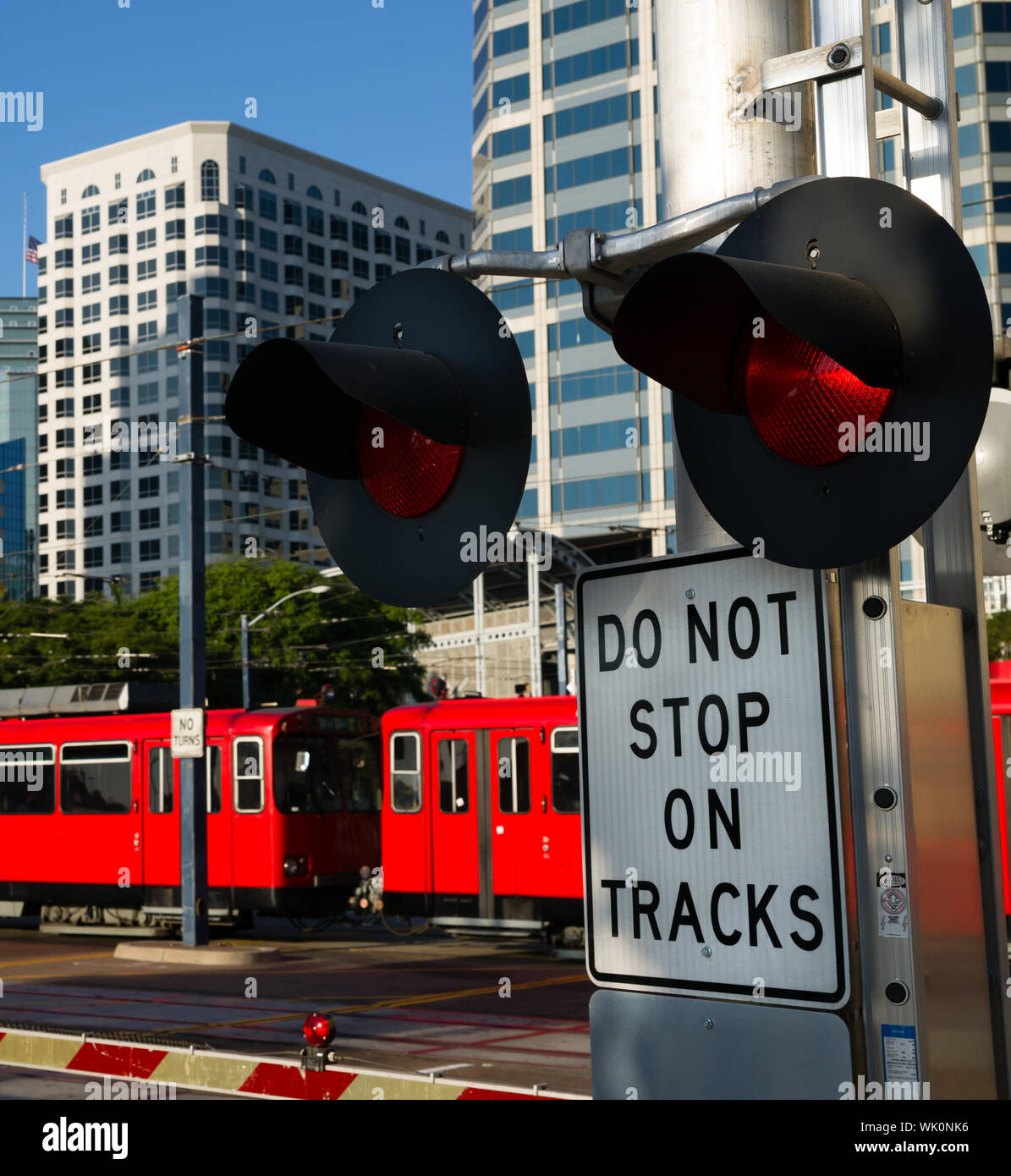 Downtown City Railroad Crossing Light Warning Signal Stock Photo - Alamy