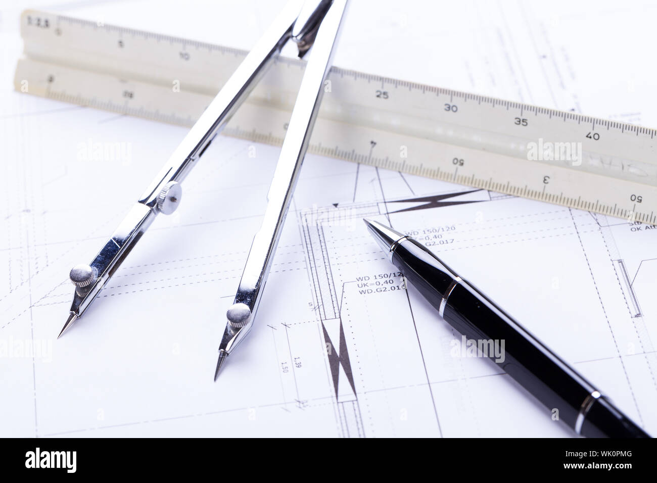 architect blueprints equipment objects workplace paper office Stock ...