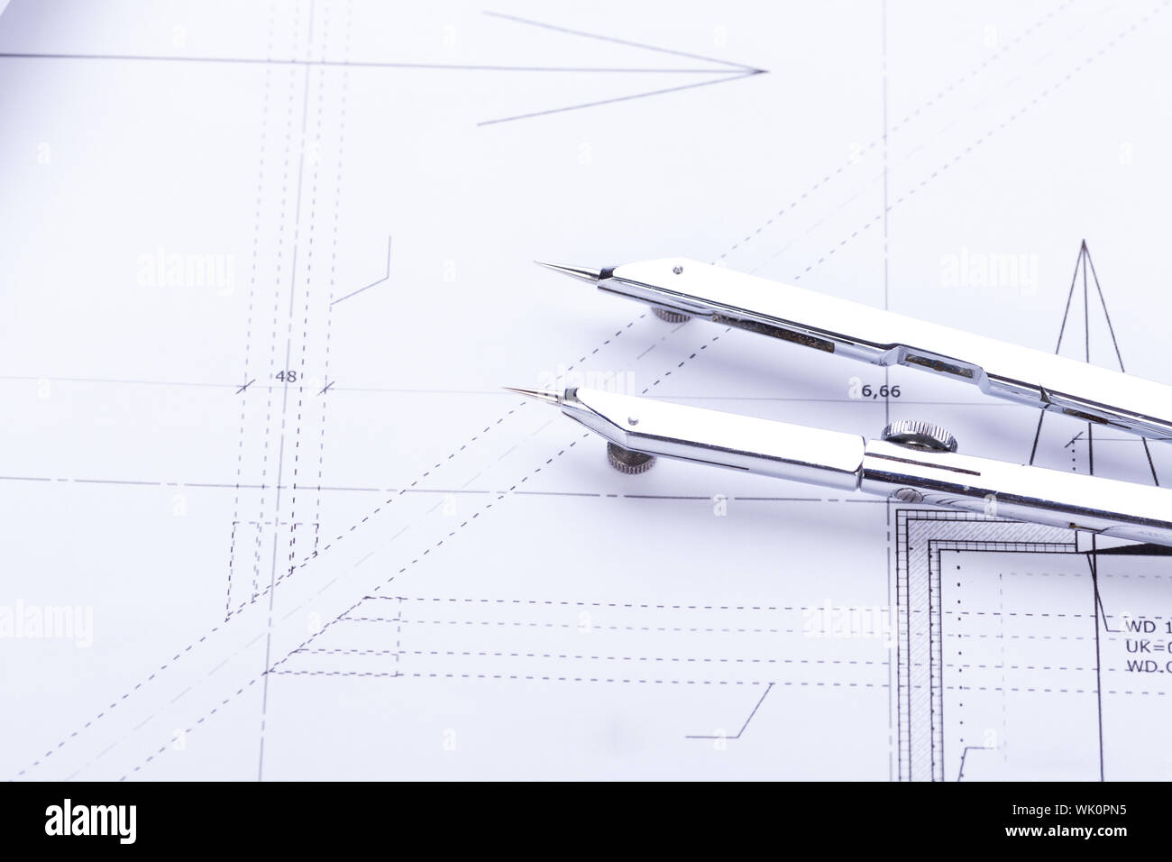 architect blueprints equipment objects workplace Stock Photo - Alamy