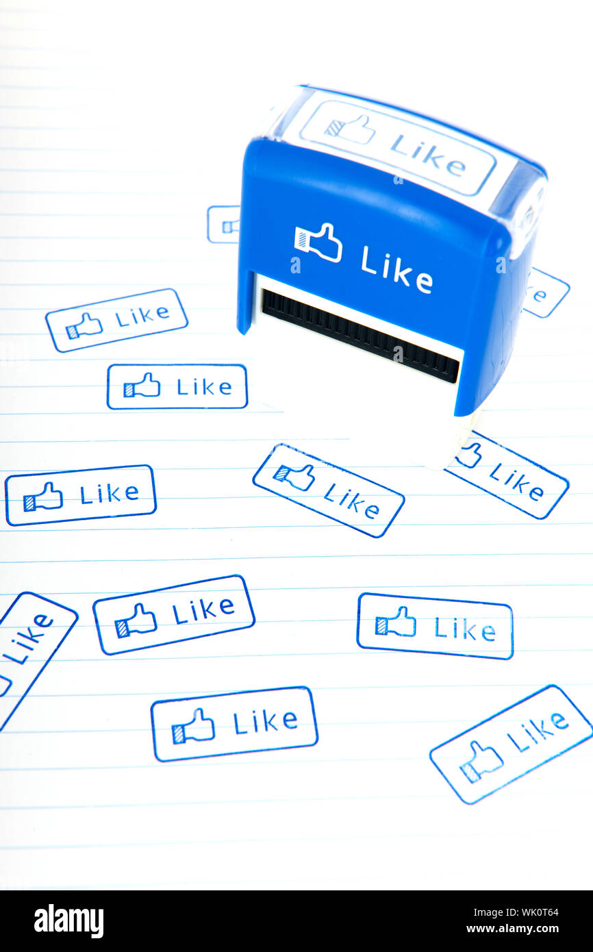 Like with blue stamp and thumbs up Stock Photo - Alamy