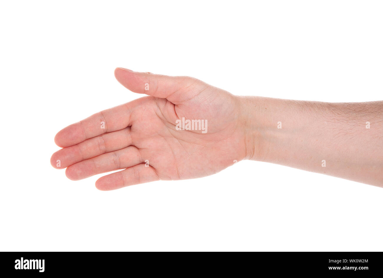 open hand to greet, ready to seal a deal, isolated on a white ...