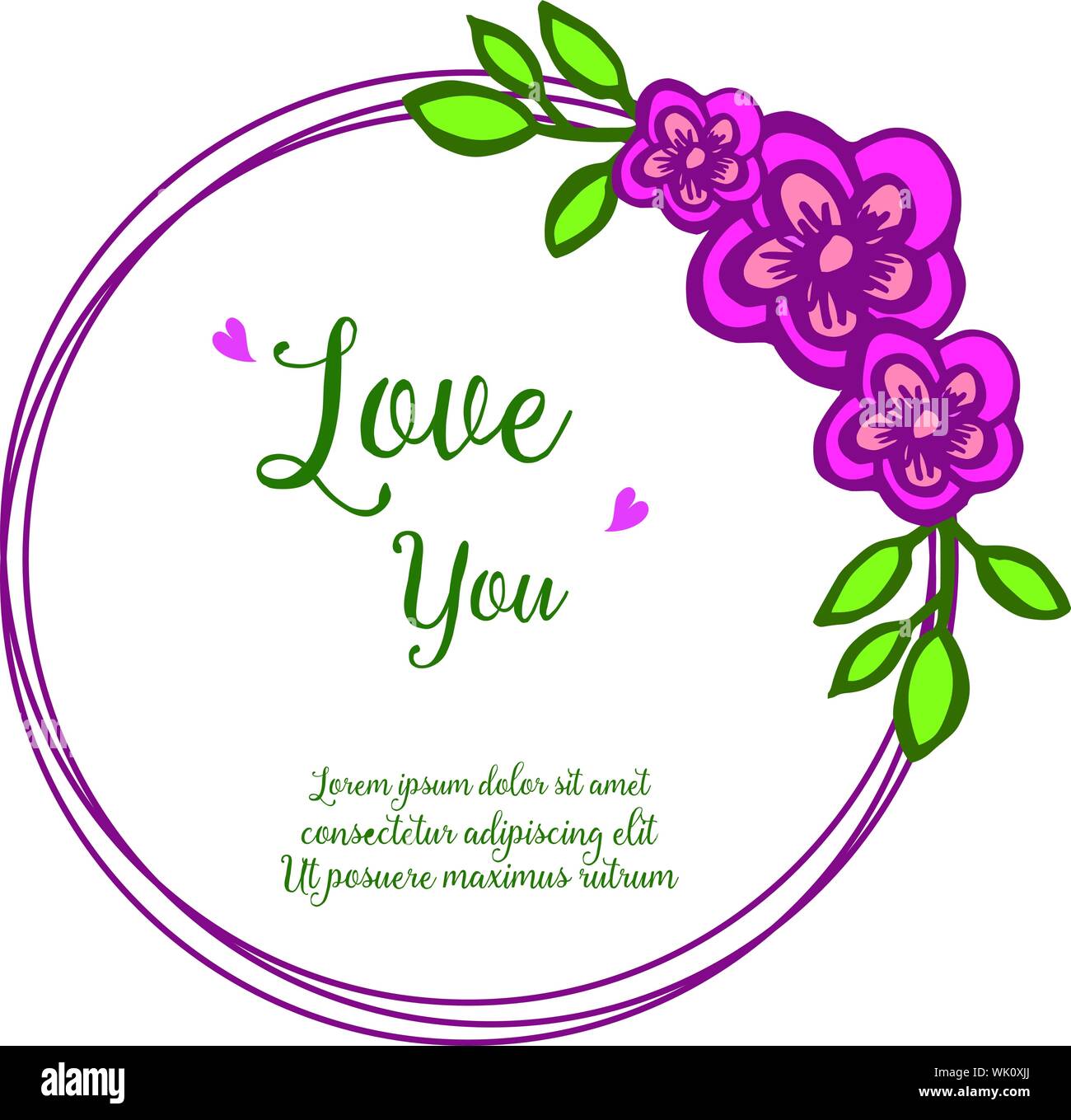 Greeting Card Design Love You With Art Of Leaf Flower Frame Vector