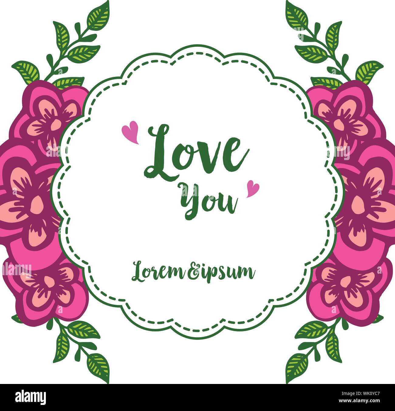 Greeting Card Design Love You With Art Of Leaf Flower Frame Vector