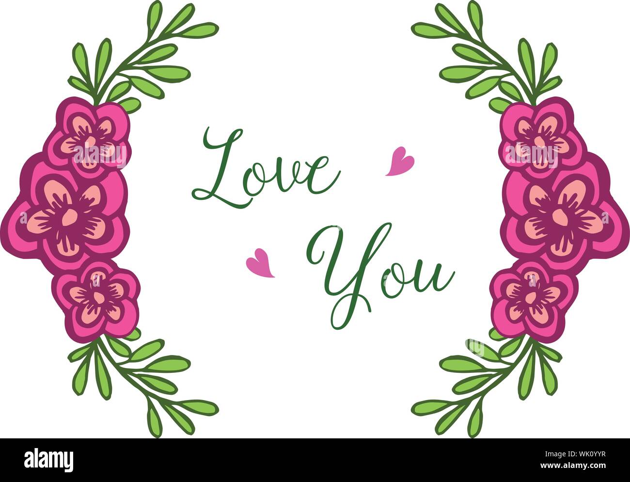 Greeting Card Design Love You With Art Of Leaf Flower Frame Vector