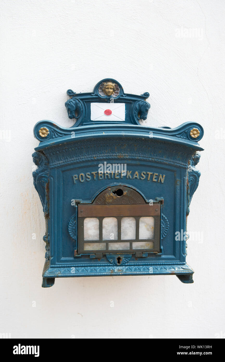 Blue old vintage postbox Germany Stock Photo - Alamy