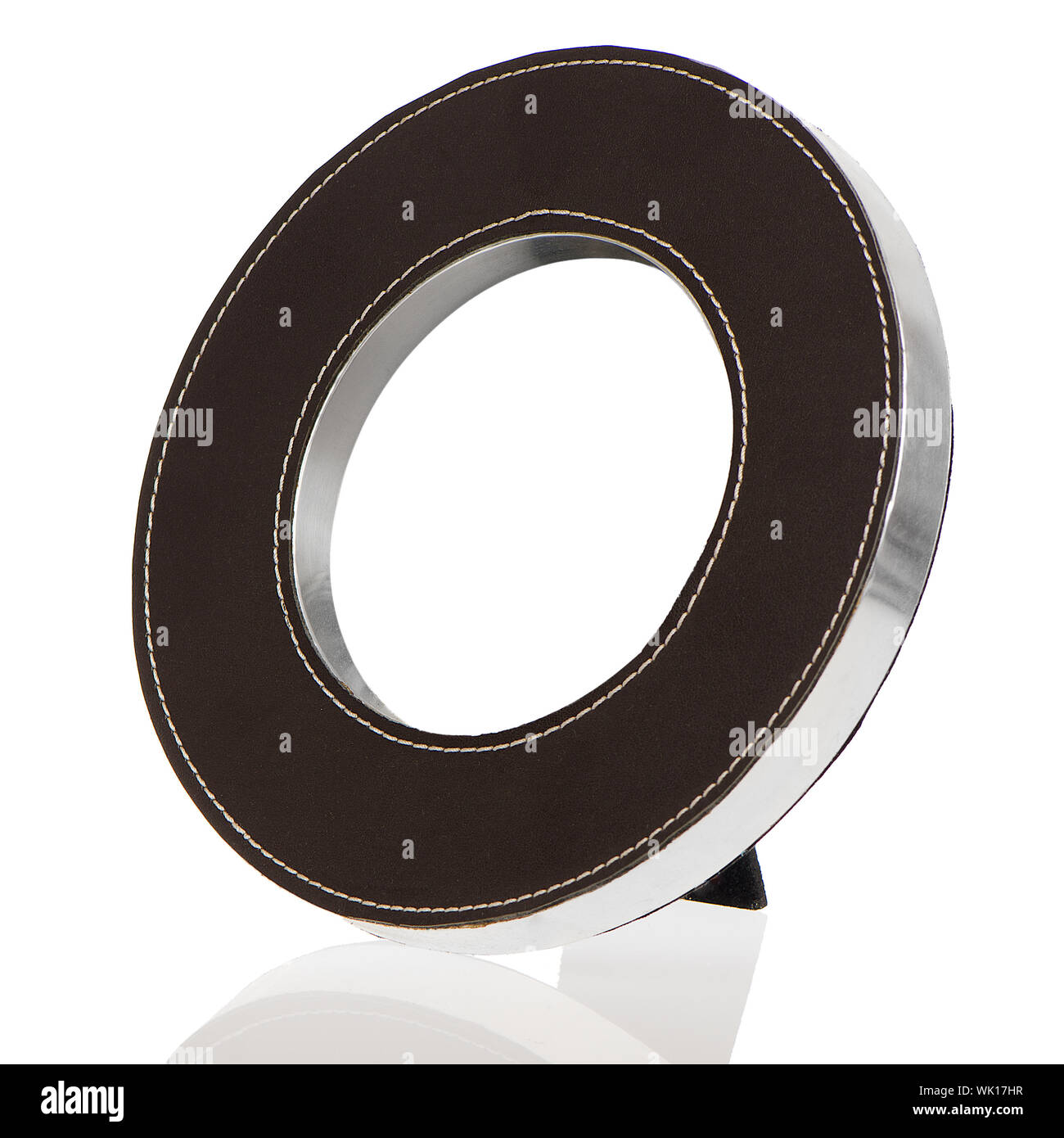 stylish round brown leather photo frame isolated white background Stock ...