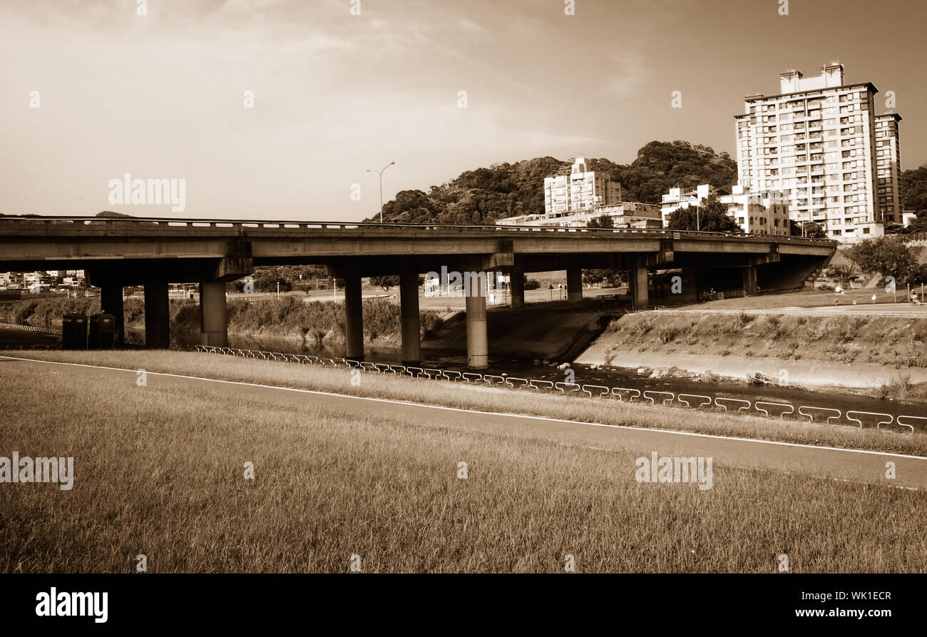 Here are beautiful apartments and a bridge Stock Photo - Alamy