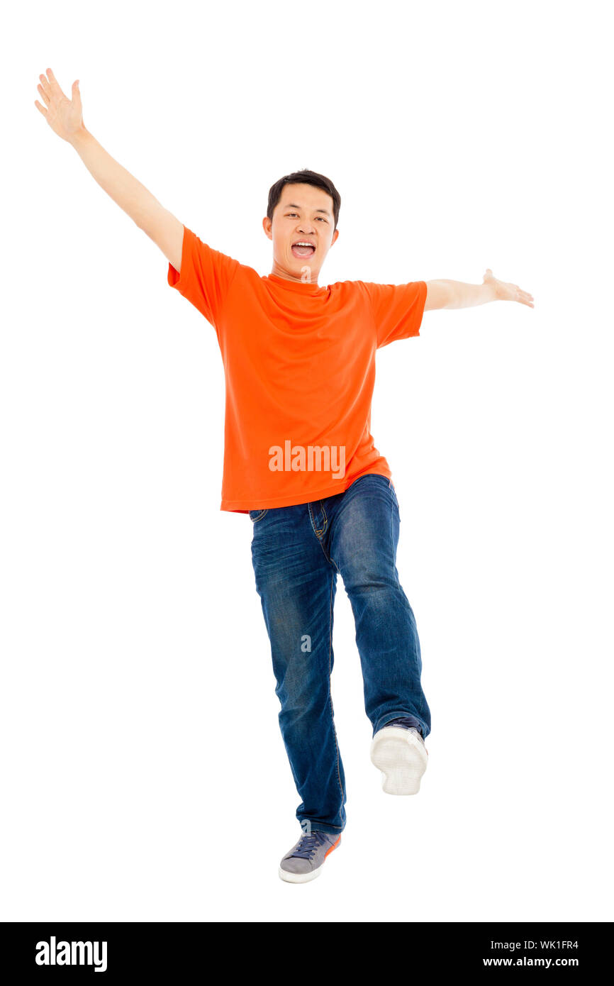 happy young man open arms Stock Photo - Alamy