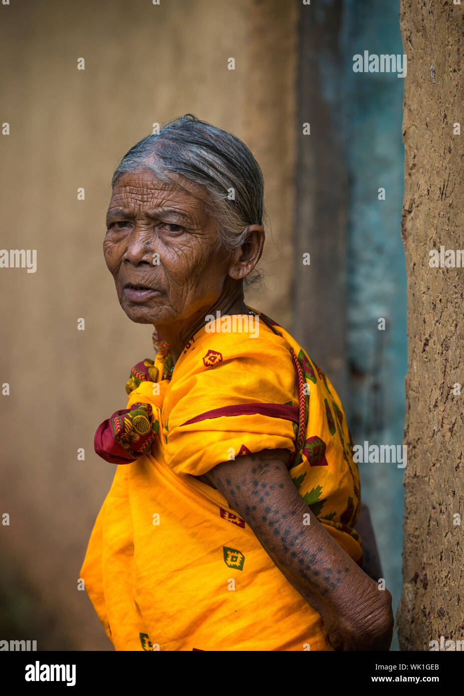 Portrait of a Tribal Lady outside her Village house near Jagdalpur ...