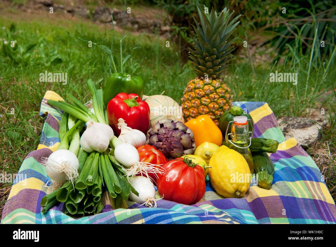 Fruit and vegetables in a rural still life outdoor Stock Photo - Alamy