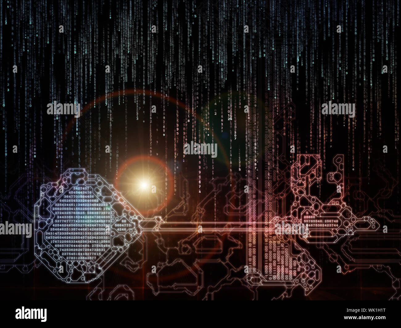 Encryption Key series. Abstract design made of stylized key and number ...