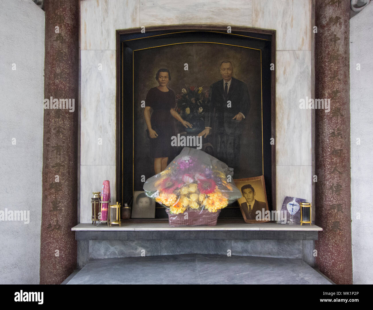 The altar area inside a typical mausoleum at the Chinese North Cemetery ...