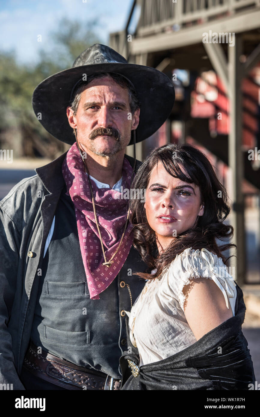 Portrait of an old west woman and sheriff Stock Photo - Alamy
