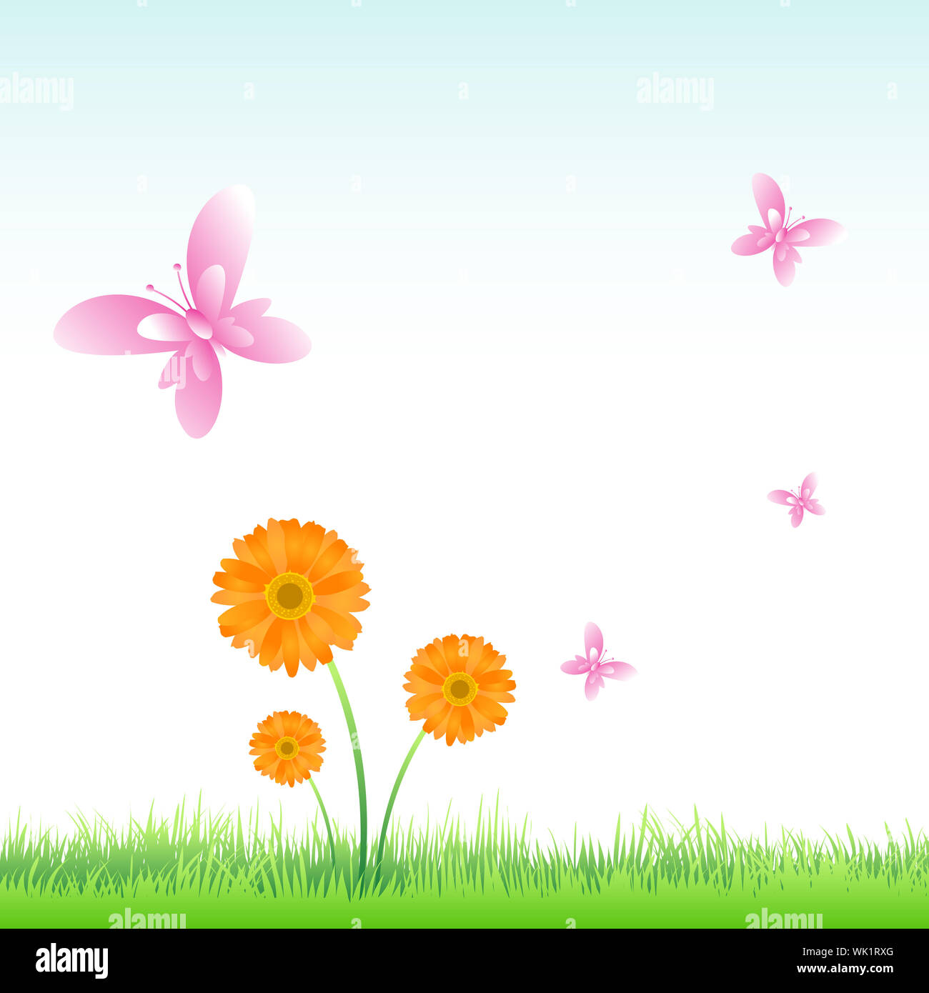 illustration of vector flowers with butterflies flying around Stock ...