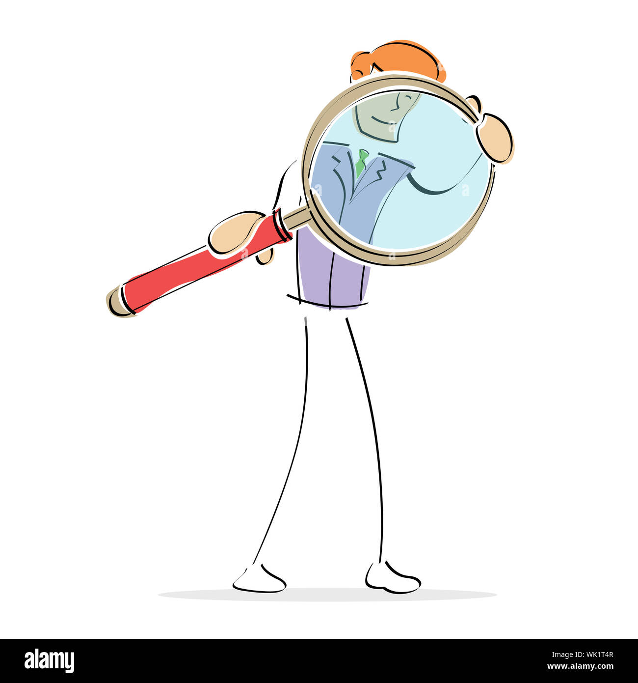 illustration of business man searching with magnifying glass on white ...