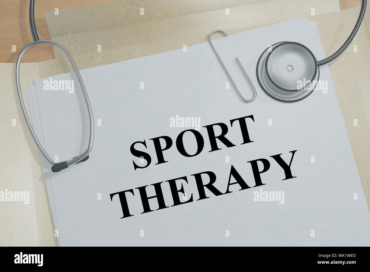3D illustration of SPORT THERAPY title on a medical document Stock ...