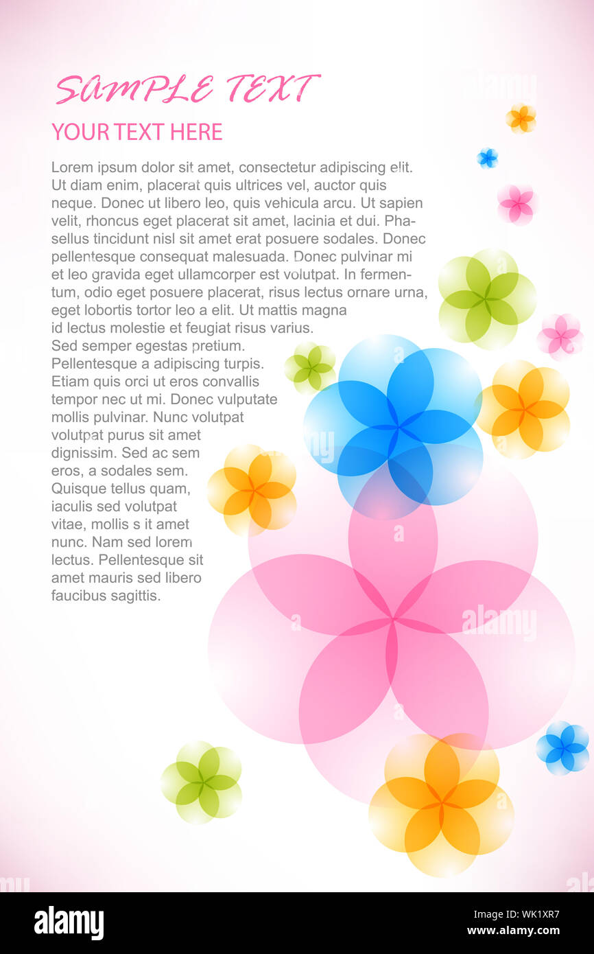 illustration of vector background with flowers and sample text Stock ...
