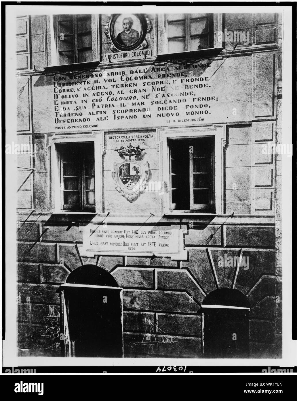 Inscription on the house in which Columbus is believed to have been ...